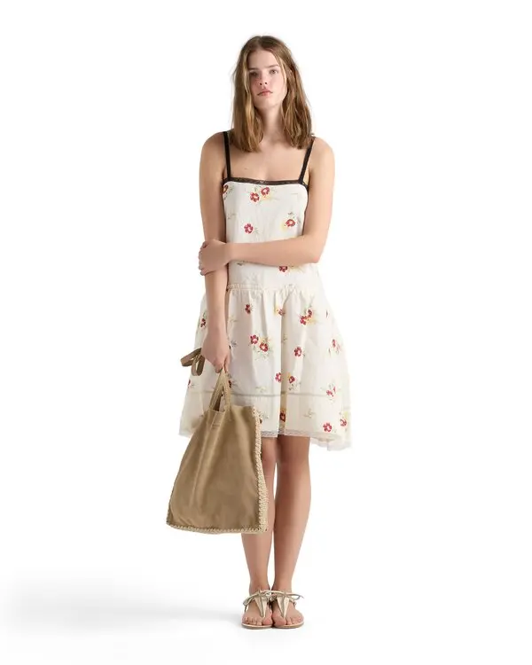 Prada Large Suede And Crochet Tote - Neutral