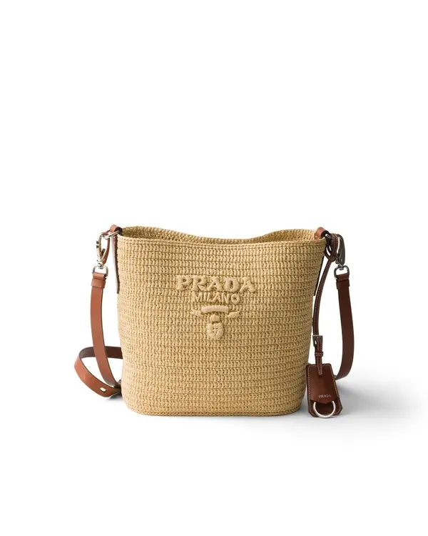 Prada Small Crochet And Leather Bucket Bag - Neutral