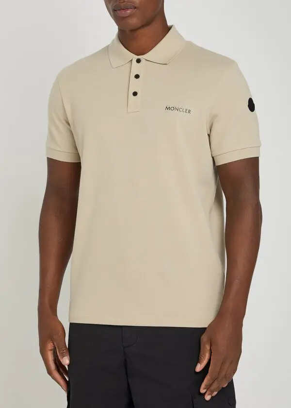 Moncler Logo-print Cotton Polo Shirt - Beige
