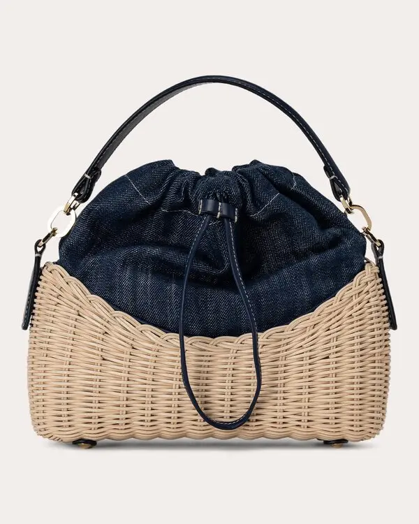 Rodo Nadine Wicker Denim Bucket Bag