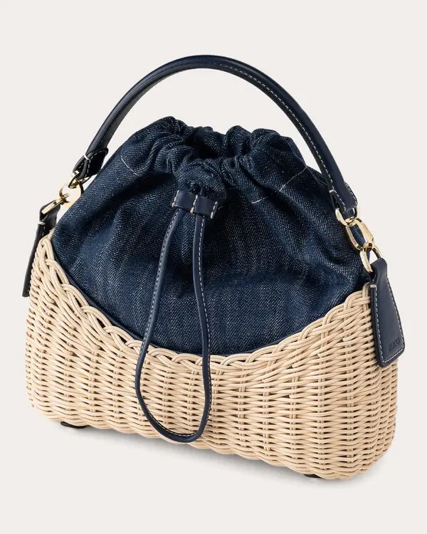 Rodo Nadine Wicker Denim Bucket Bag
