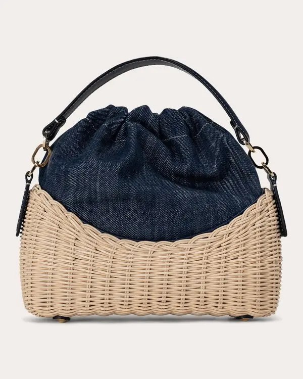 Rodo Nadine Wicker Denim Bucket Bag