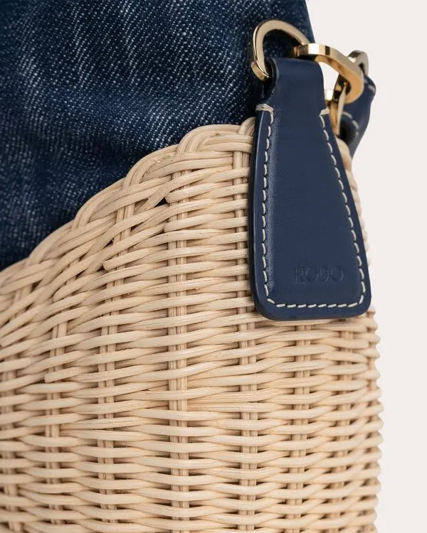 Rodo Nadine Wicker Denim Bucket Bag