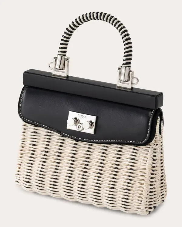 Rodo Small Paris Woven Wicker And Leather Handbag - Brown