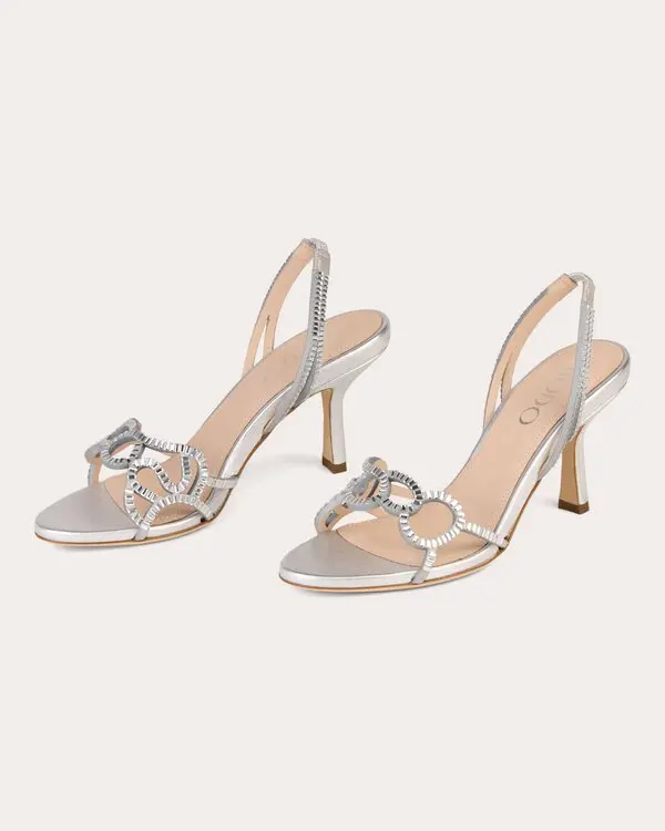 Rodo Pearle 75 Embellished Metallic Leather Slingback