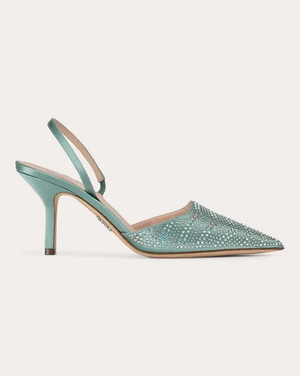 Rodo Assia 80 Embellished Satin Slingback - Silver