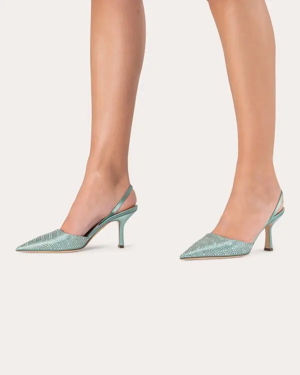 Rodo Assia 80 Embellished Satin Slingback - Silver