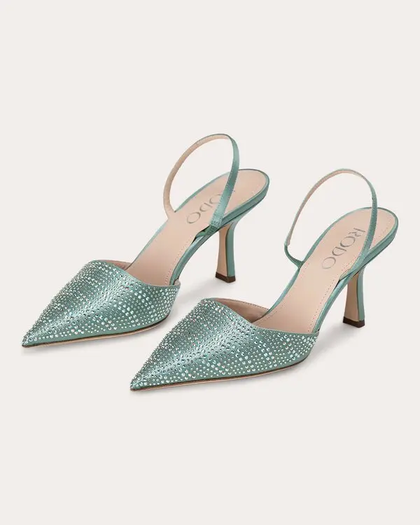 Rodo Assia 80 Embellished Satin Slingback - Silver