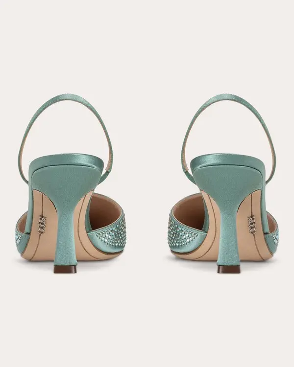 Rodo Assia 80 Embellished Satin Slingback - Silver