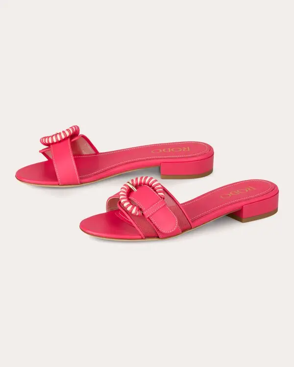 Rodo Opal Mesh Leather Buckle Sandal - Pink
