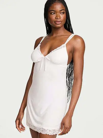 Victoria's Secret Modal Lace-trim Mini Slip - White,ivory