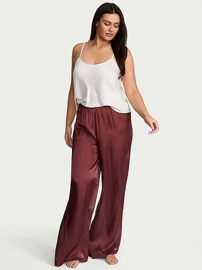 Victoria's Secret Luxe Sheer Satin Wide-leg Pant - Brown