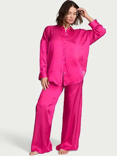 Victoria's Secret Luxe Sheer Satin Wide-leg Pant - Pink