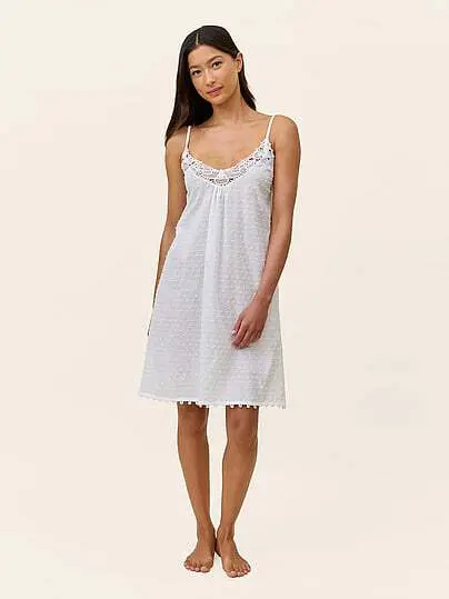 Victoria's Secret Papinelle Swiss Dot Lace Front Midi Nightie - White,ivory