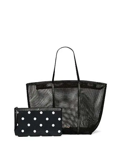 Victoria's Secret Mesh Tote And Pouch Set - Print
