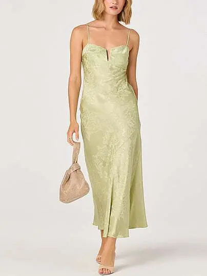 Victoria's Secret Floral Print Satin Midi Dress - Green