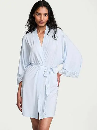 Victoria's Secret Sosoft™ Modal Lace-trim Bridal Short Robe - Blue