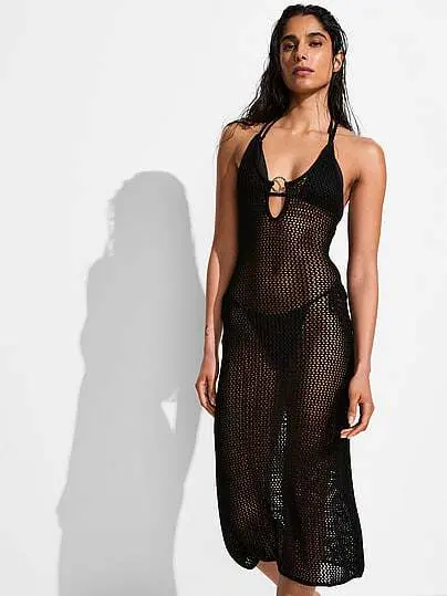 Victoria's Secret Swim Beachwear Crochet Keyhole Dress - Black