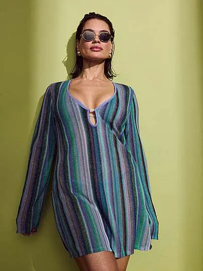Victoria's Secret Shimmer Knit Long-sleeve Mini Dress - Print