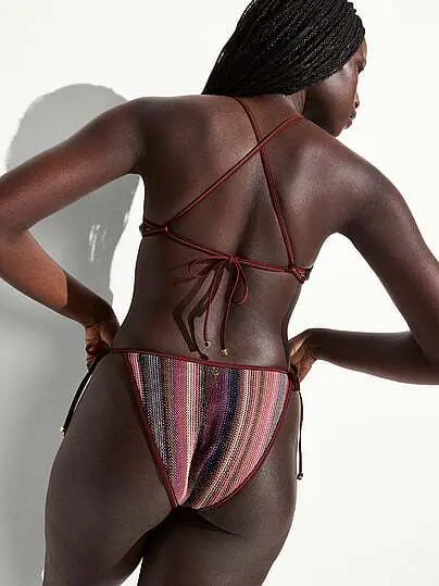 Victoria's Secret Swim Shimmer Stripe Knit Side-tie Cheeky Bikini Bottom - Print