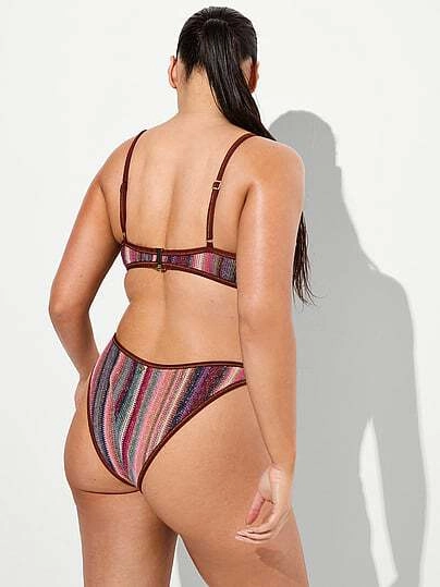Victoria's Secret Shimmer Stripe Knit Brazilian Bikini Bottom - Print