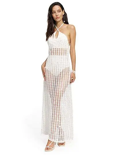 Victoria's Secret Agua Bendita Mabe Crochet Maxi Dress - White,ivory