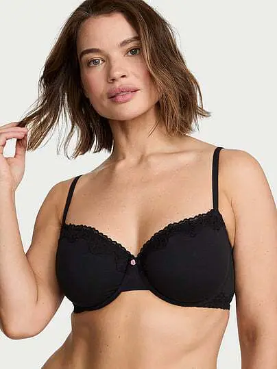 Victoria's Secret The T-shirt Cotton Lace-trim Unlined Demi Bra - Black