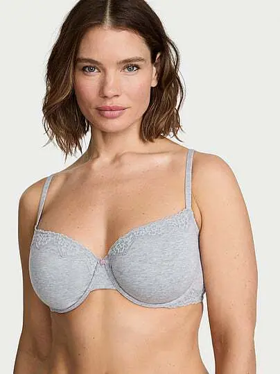 Victoria's Secret The T-shirt Cotton Lace-trim Unlined Demi Bra - Grey