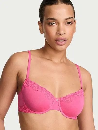 Victoria's Secret The T-shirt Cotton Lace-trim Unlined Demi Bra - Pink