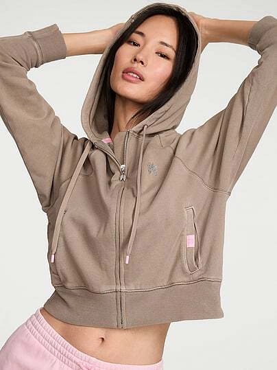 Victoria's Secret Terry Crop Hoodie - Beige