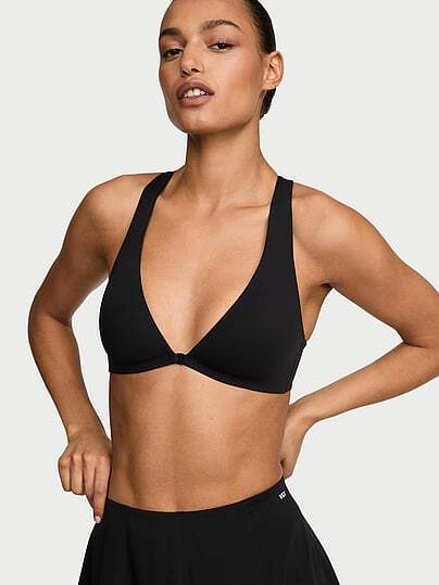 Victoria's Secret Vsx Elevate™ Triangle Plunge Front-close Sports Bra - Black