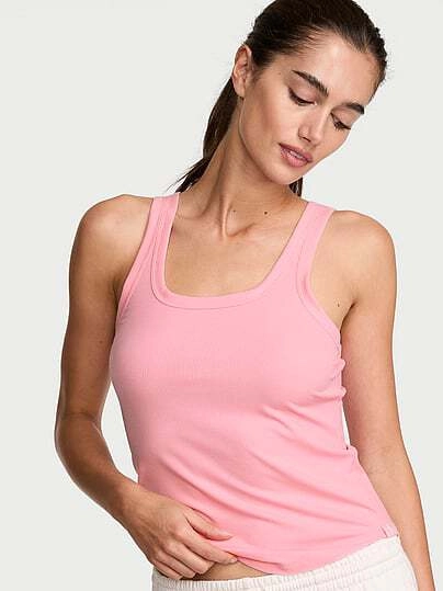 Victoria's Secret Vs Iconic Rib Square-neck Tank Top - Pink