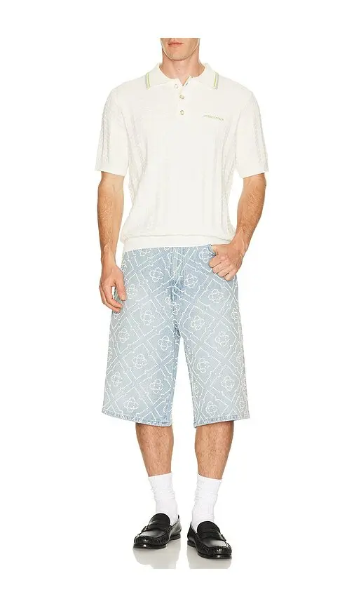 Casablanca Pearl Embellished Denim Shorts - Blue