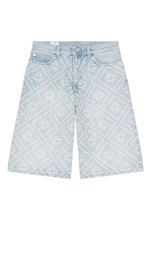 Casablanca Pearl Embellished Denim Shorts - Blue