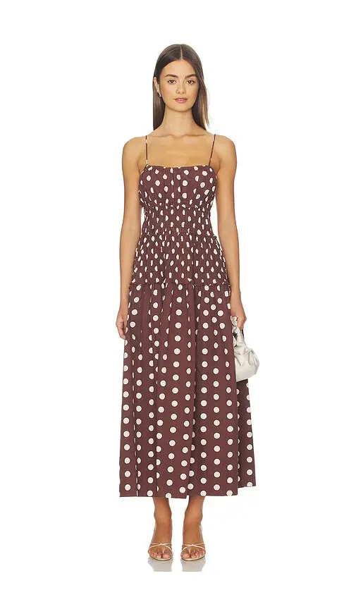 JUILLET Amelia Polka Dot Midi Dress - Brown
