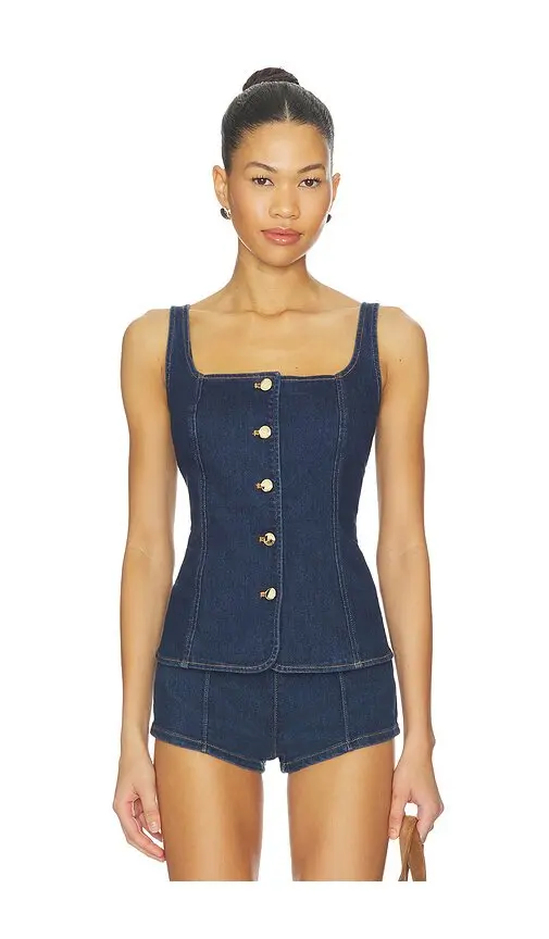 Good American Sleeveless Button Front Denim Top - Blue
