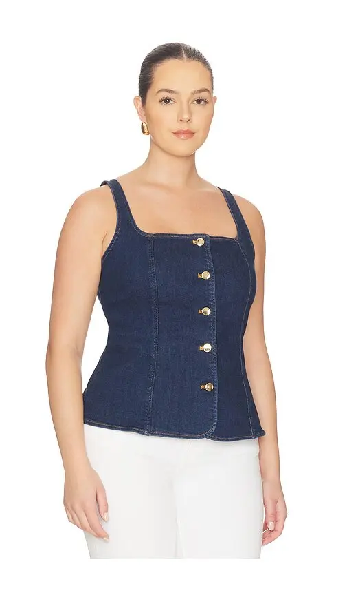 Good American Sleeveless Button Front Denim Top - Blue