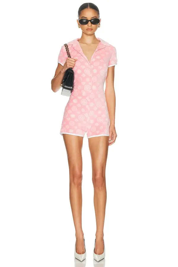 Casablanca Velour Monogram Romper - Pink & White
