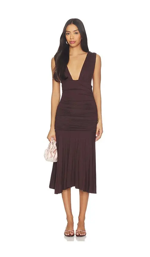 AMELIE TEJE Lina Midi Dress - Chocolate