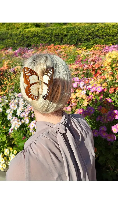 SOLAR ECLIPSE Hand-painted Monarch Claw Hair Clip - Brown