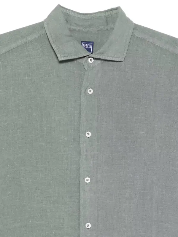 Fedeli Slub-texture Long-sleeve Shirt - Green