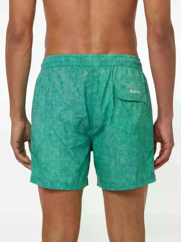 Kiton Crosshatch-texture Drawstring Swim Shorts - Green