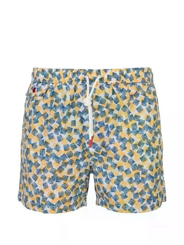 Kiton Geometric-print Swim Shorts - Blue
