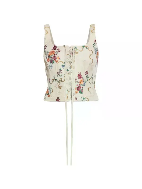 Alexander McQueen Floral-print Lace-up Corset Top - Neutrals
