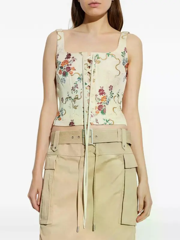 Alexander McQueen Floral-print Lace-up Corset Top