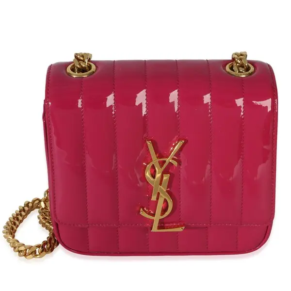 Saint Laurent Patent Matelasse Monogram Vicky Chain Bag - Pink