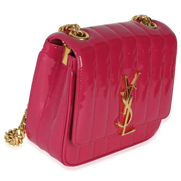 Saint Laurent Patent Matelasse Monogram Vicky Chain Bag - Pink