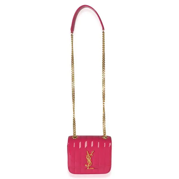 Saint Laurent Patent Matelasse Monogram Vicky Chain Bag - Pink