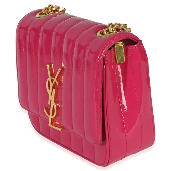 Saint Laurent Patent Matelasse Monogram Vicky Chain Bag - Pink
