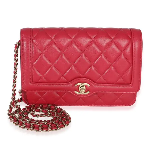 Chanel Quilted Lambskin Wallet On Chain - Red